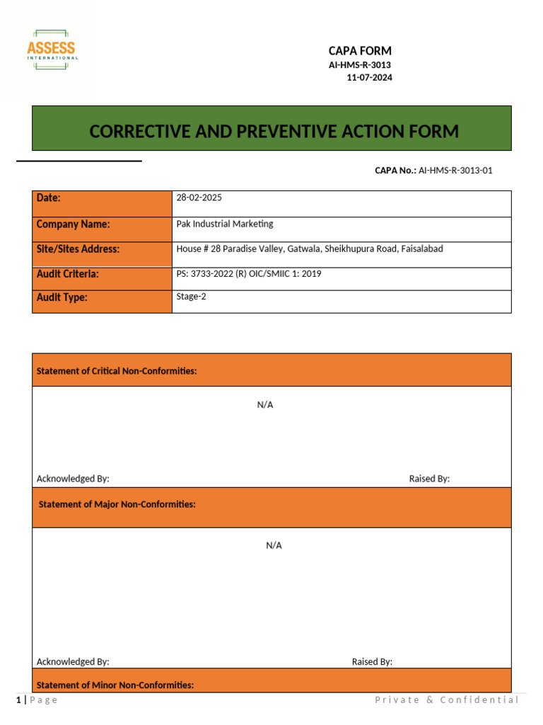 CAPA Form - Docx 3 | PDF | Audit