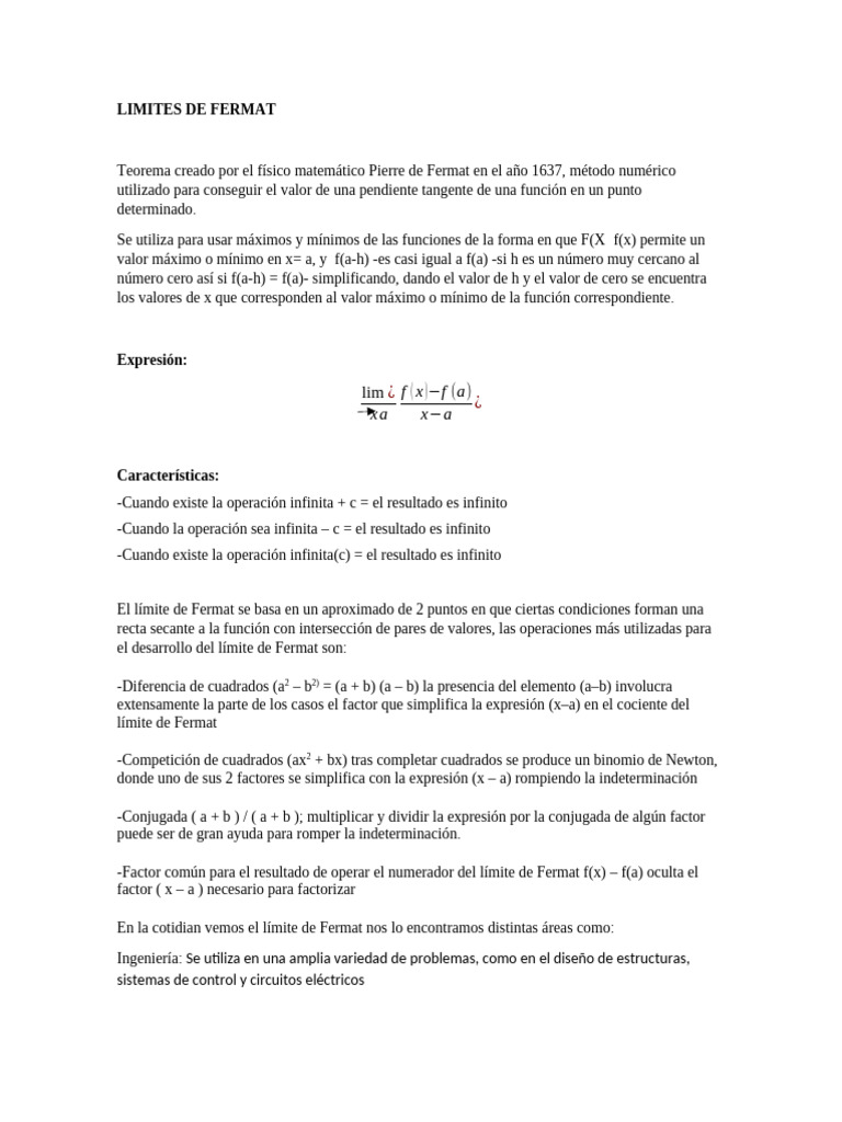 Límites de Fermat: Aplicaciones y Teorema | PDF | Optimización ...