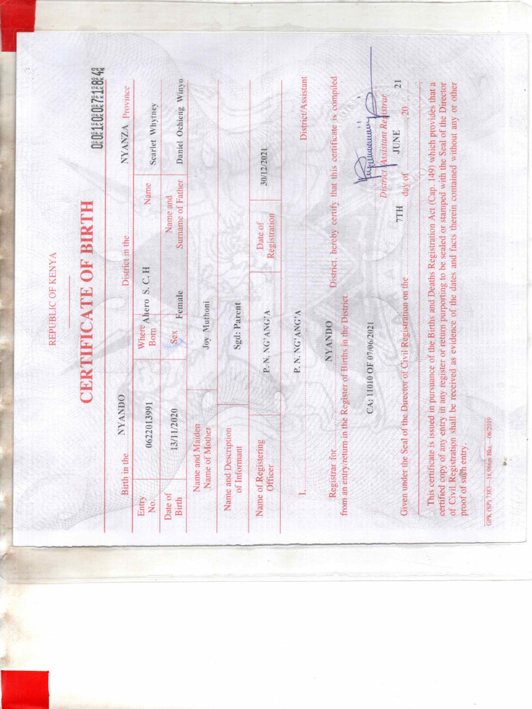 Scarlet Whytney Birth Cert | PDF