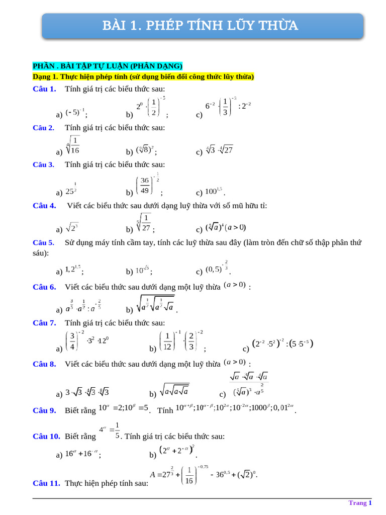 Bai-1-Phep Tinh Luy Thua - CH | PDF