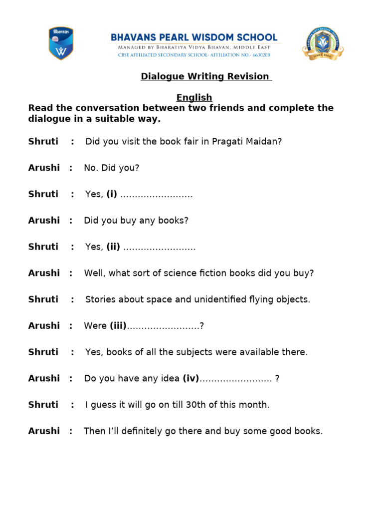 Revision Final Dialogue Writing | PDF