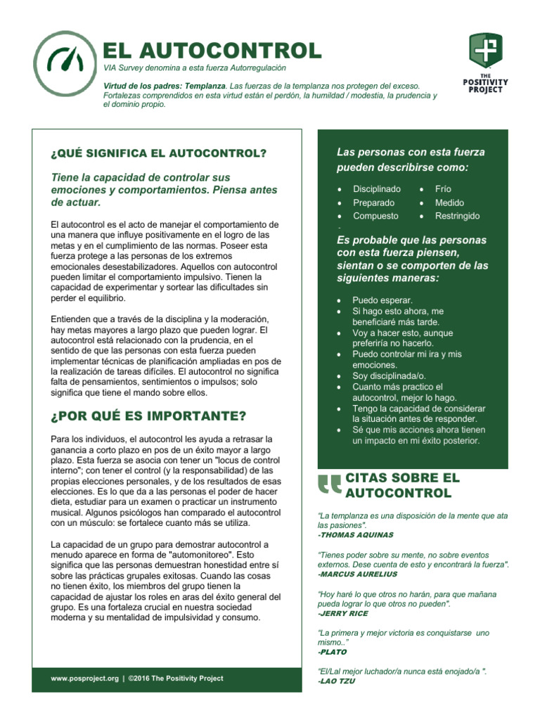 Importancia del Autocontrol en la Vida | PDF | Las emociones ...