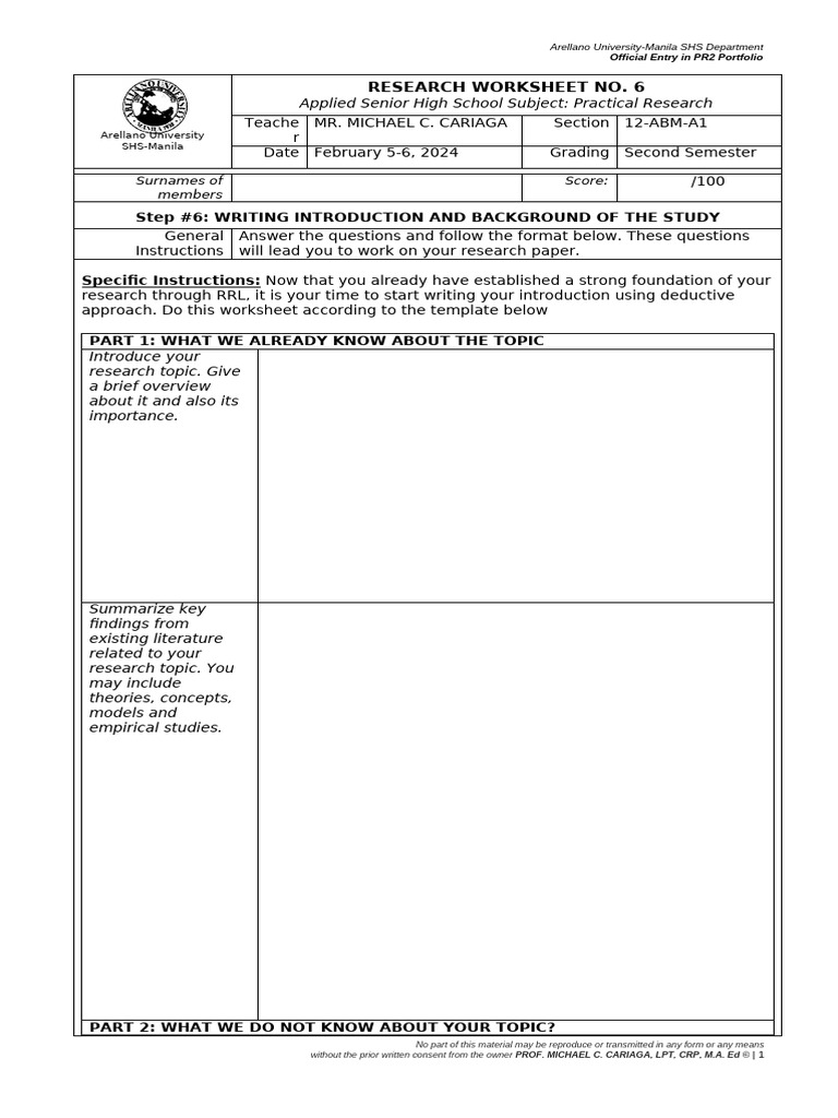 RESEARCH Worksheet No 6 PR2 2nd QUARTER | PDF | Cognition | Learning