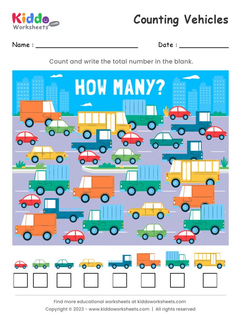 Counting Vehicles Worksheets Pdf