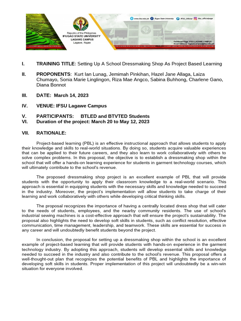 Proposal Setting Up A Dressmaking Shop | PDF | Skill | Leadership