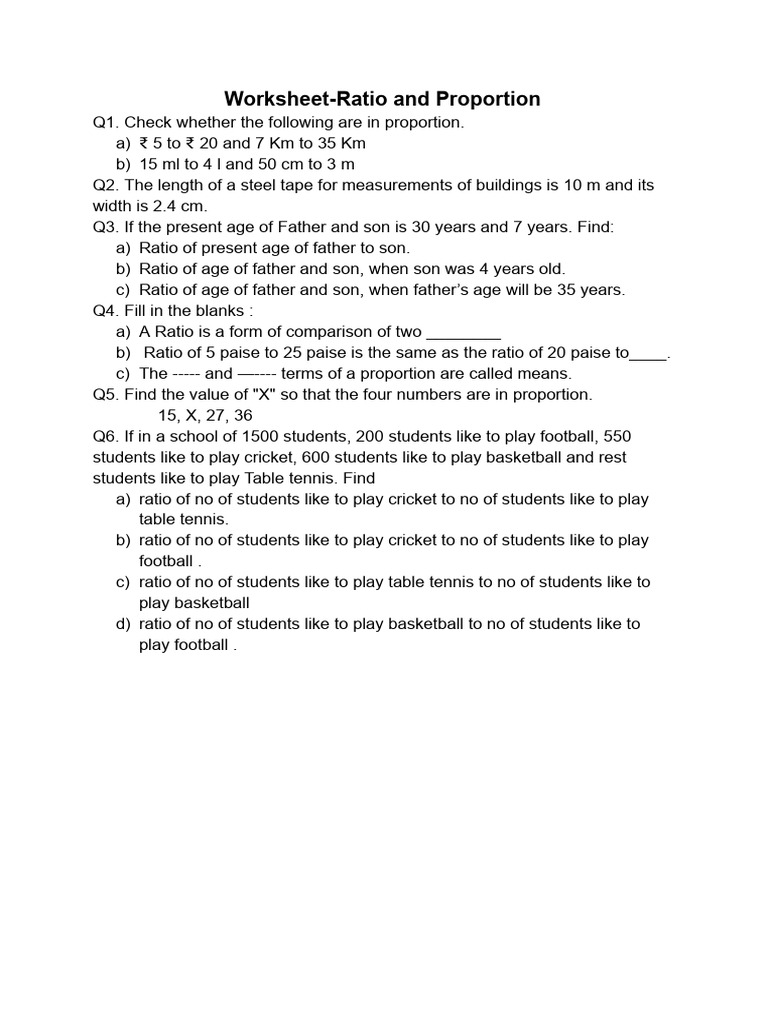 Class 6 Ratio and Proportion | PDF