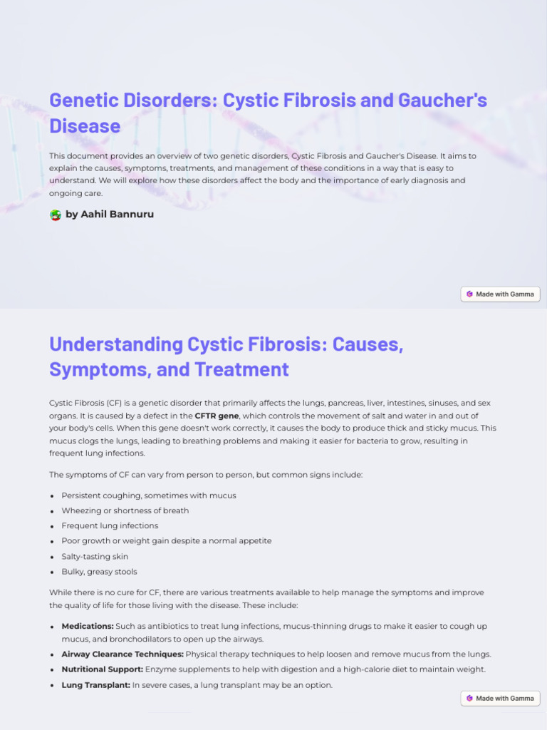 Genetic Disorders Cystic Fibrosis and Gauchers Disease | PDF | Mucus ...