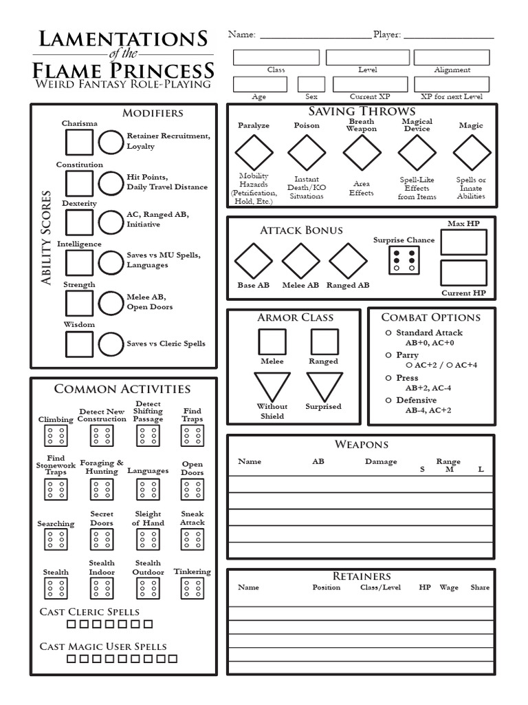 LotFP - Character Sheet | PDF | Role Playing Games | Gaming