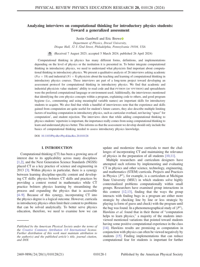 PhysRevPhysEducRes 20 010128 | PDF | Curriculum | Physics