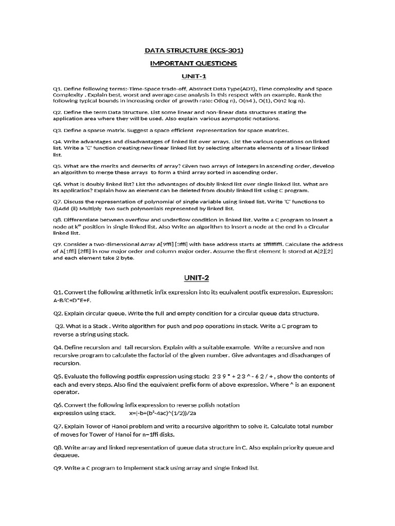 Unit-wise-Important Question - (DS) | PDF