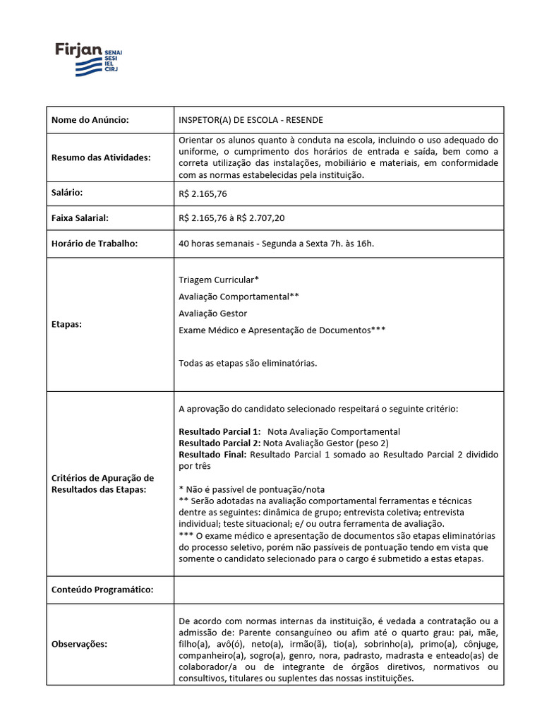 Vaga de Inspetor(a) de Escola em Resende | PDF
