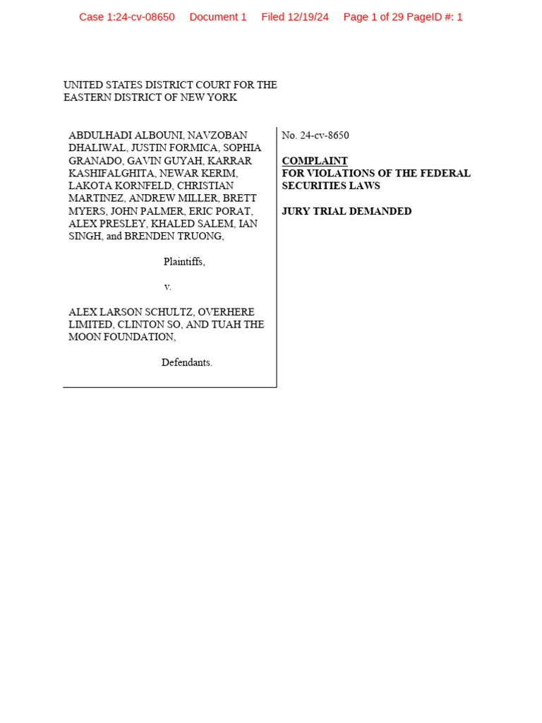 Hawk Thua Token Complaint | PDF | Securities (Finance) | Cryptocurrency