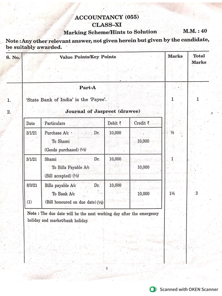 Accounts Xi Dav Paper Answerkey 2021-22 | PDF