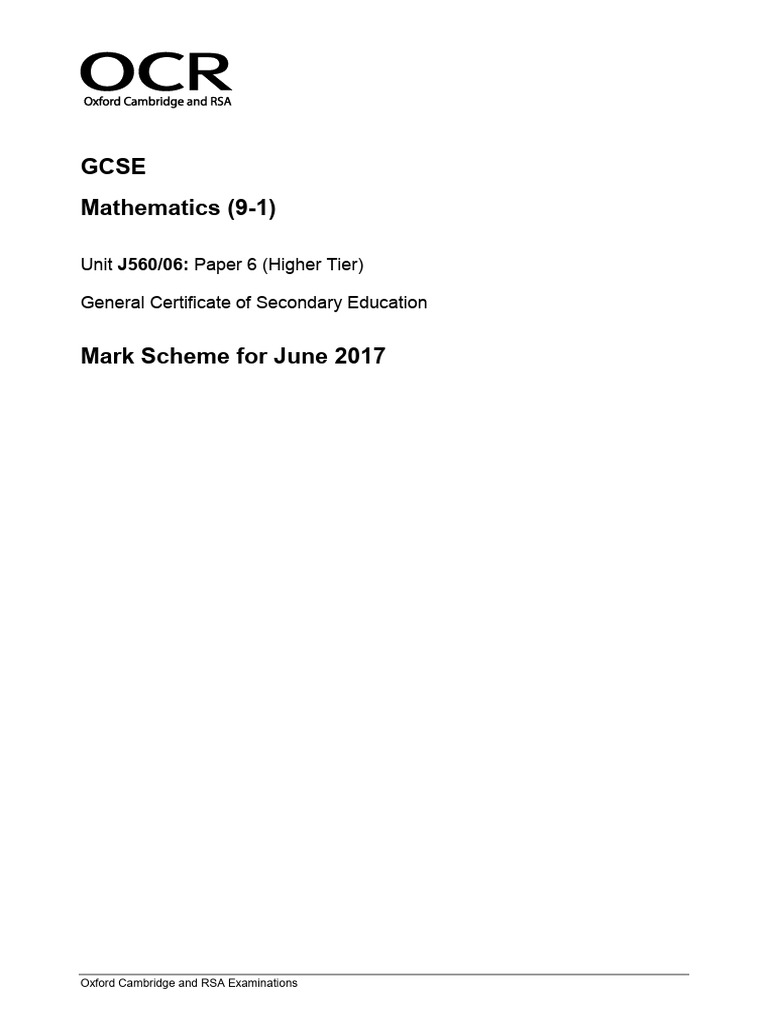 GCSE Maths J560/06 Mark Scheme 2017 | PDF