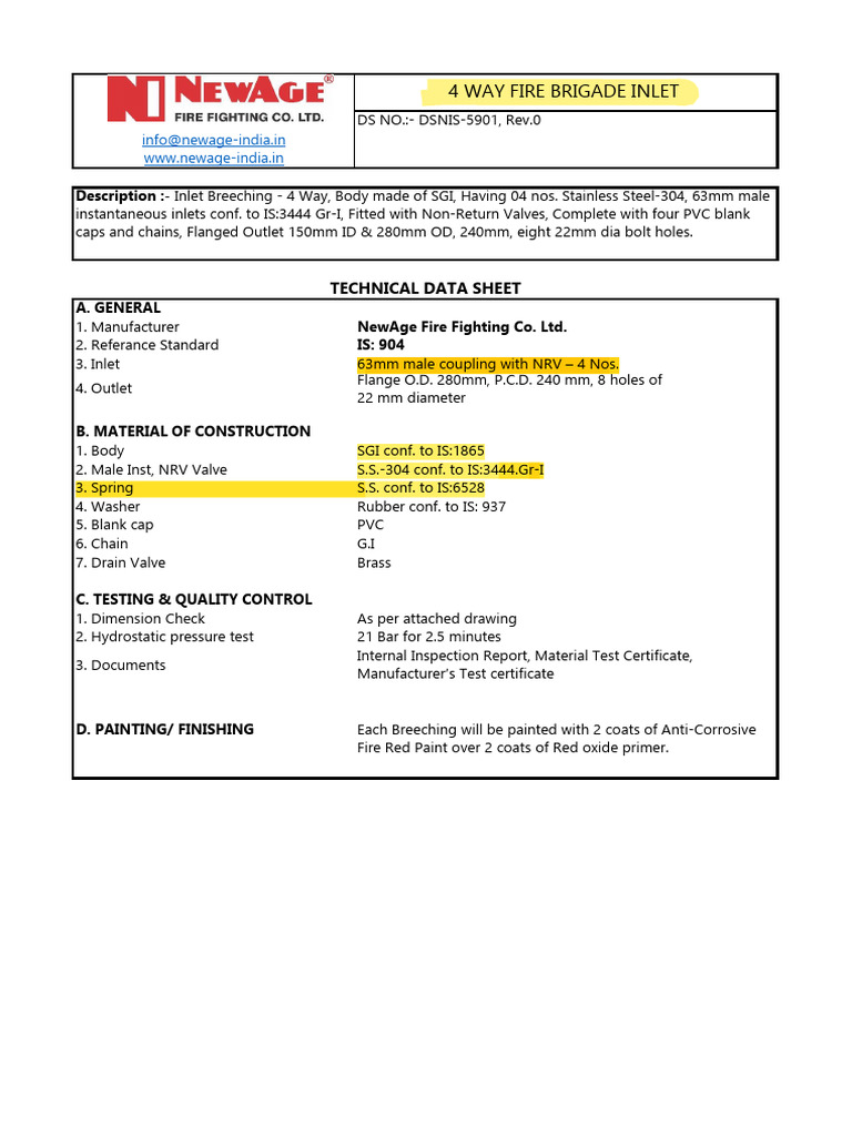 NFPI-4 Way Inlet Breeching SS | PDF | Valve | Mechanical Engineering