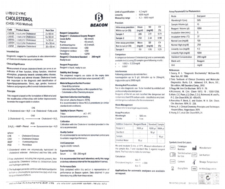 Liquizyme Cholesterol Diagnostic Reagent | PDF | Cholesterol