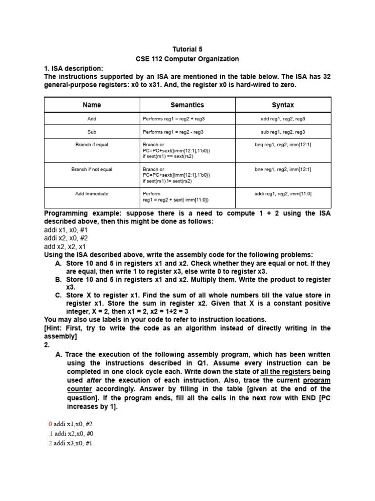 Tutorial 5 Question - 2025 | PDF | Central Processing Unit | Assembly Language