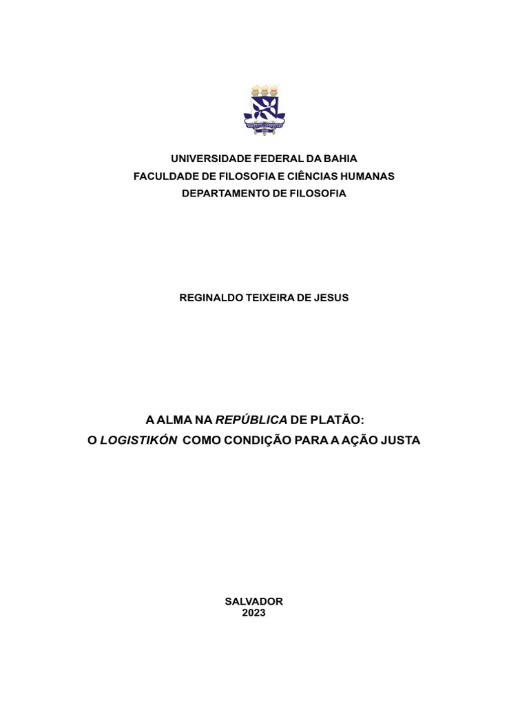 TCC-Reginaldo Teixeira de Jesus | PDF | Platão | Alma