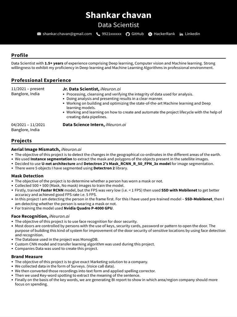 Shankar_chavan_Resume_10-08-2022-12-54-00 | PDF | Machine Learning | Image Segmentation