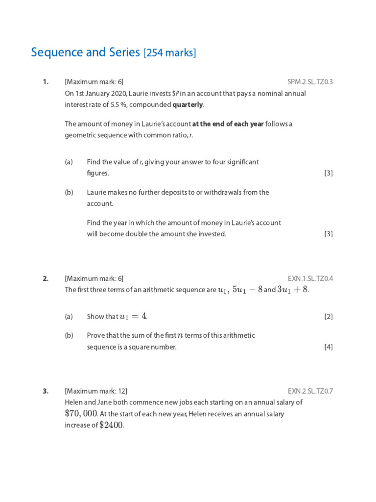 Sequence and Series Questions 1 | PDF | Interest | Infinity