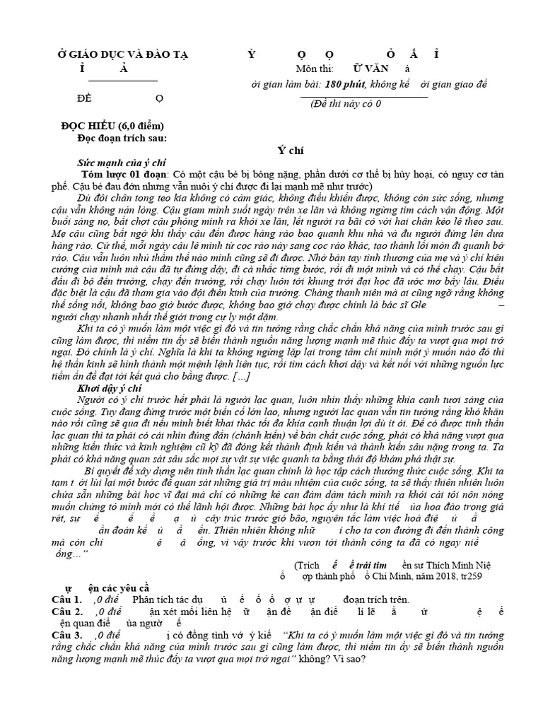 Môn Ngữ Văn - Đề minh họa + HDC bảng B HSG THPT cấp tỉnh | PDF