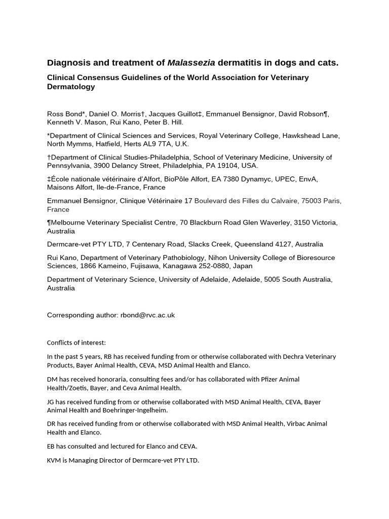 Clinical Consensus Guidelines Diagnosis Treatment Malessezia Dermatitis | PDF | Biology