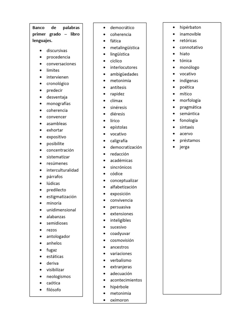 Banco de Palabras para Primer Grado | PDF | Lingüística | Comunicación ...