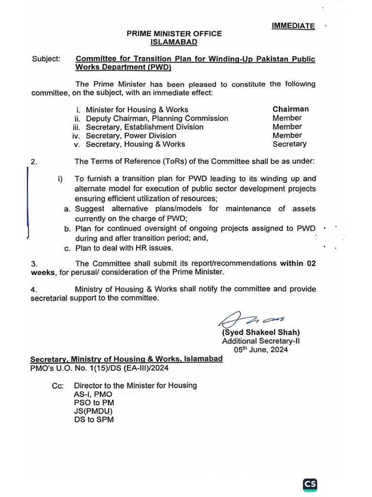 Committee For Transition Plan For Winding Up and ToRs | PDF