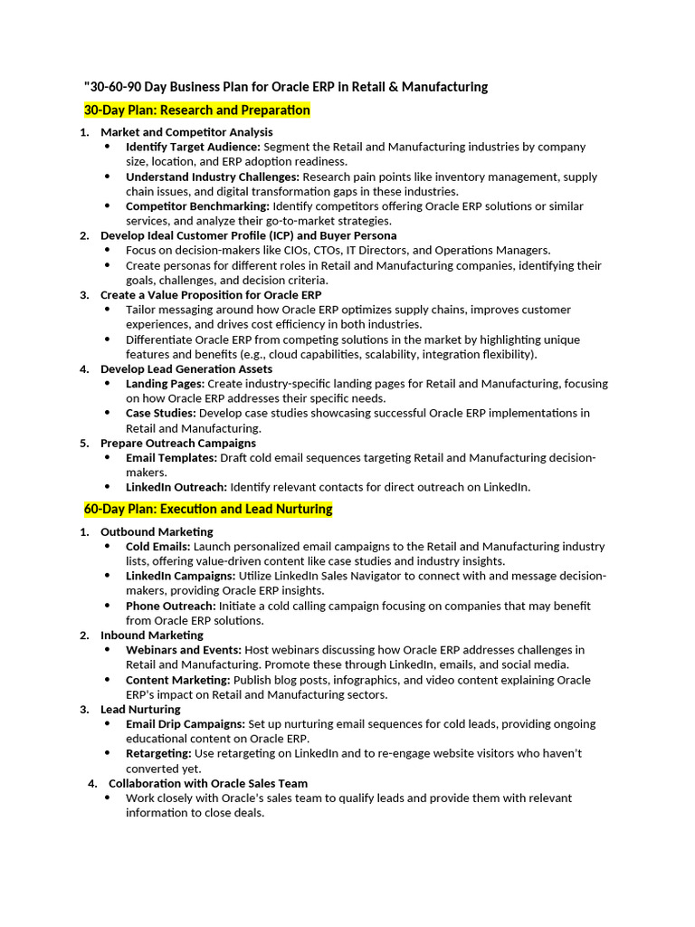 30,60,90 Date Plan | PDF | Enterprise Resource Planning | Retail