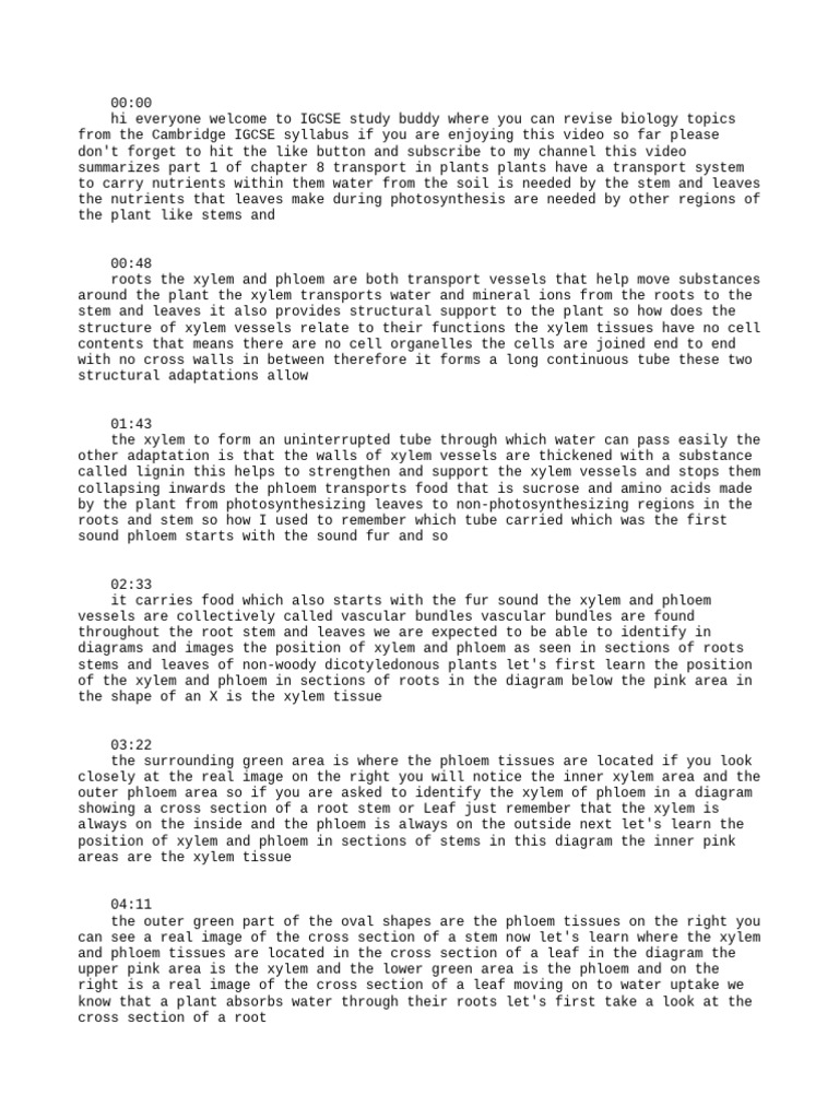 NoteGPT - 8. Transport in Plants (Part 1) (Cambridge IGCSE Biology 0610 ...