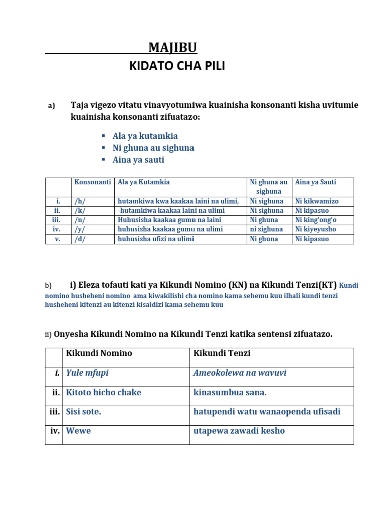 Form 2 - Kiswahili - Assignment - 201 - 1590688608457-KIS-F2 | PDF