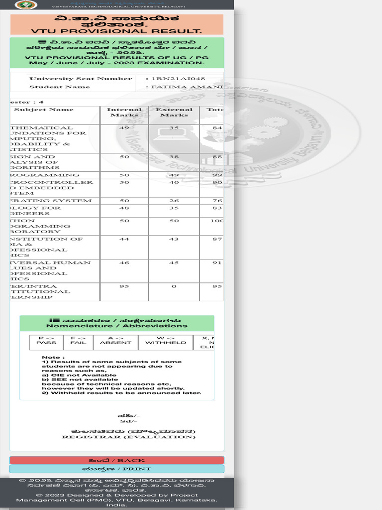VTU Result 2023 | PDF