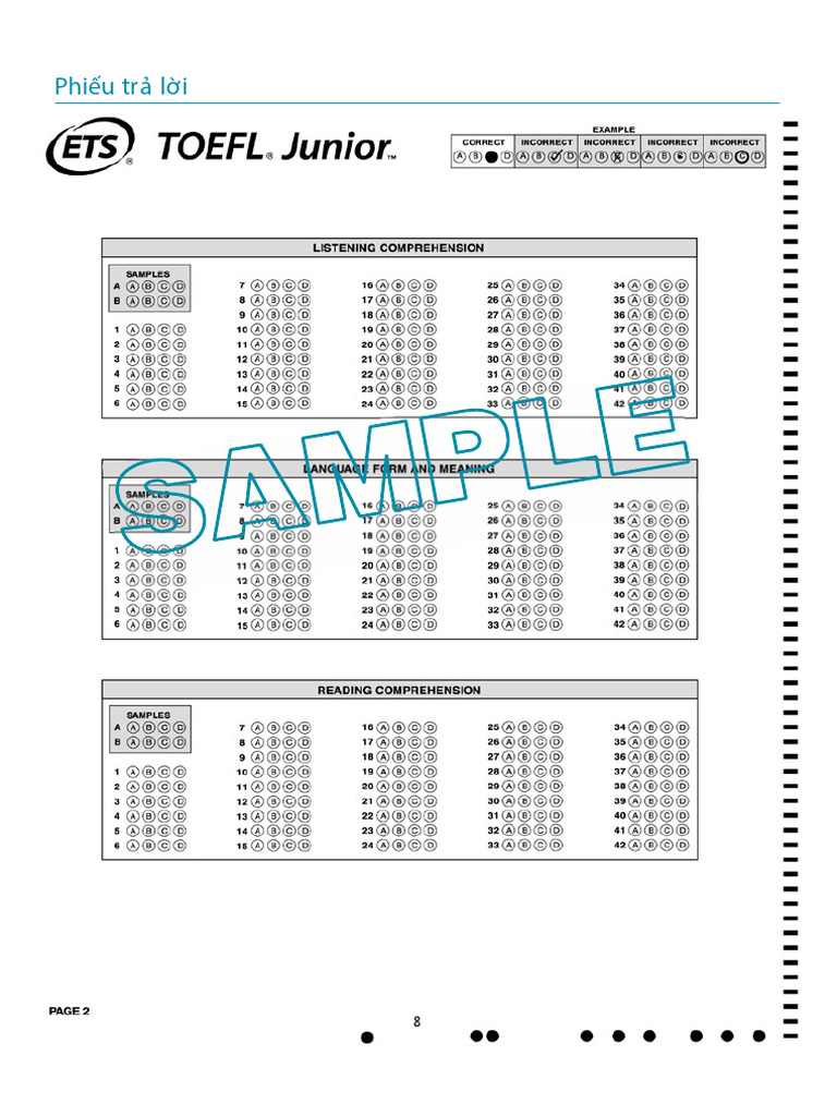 TOEFL Junior Standard Paper Sheet (Mar 2) | PDF