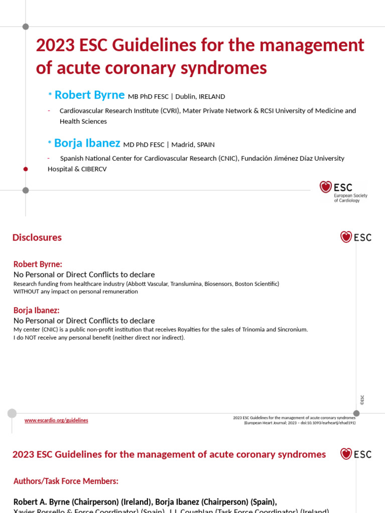 2023 ESC Acute Coronary Syndromes Guidelines | PDF | Percutaneous ...
