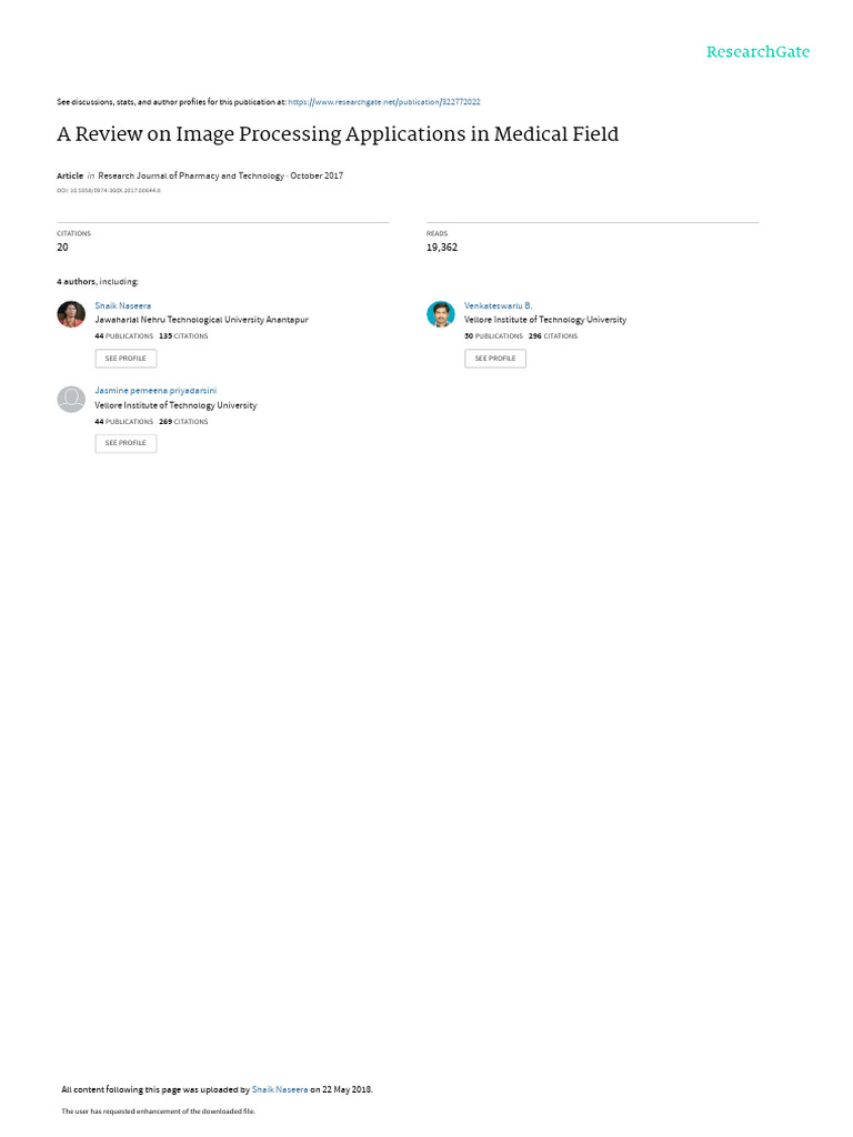 A Review On Image Processing Applications in Medical Field: Research Journal of Pharmacy and ...