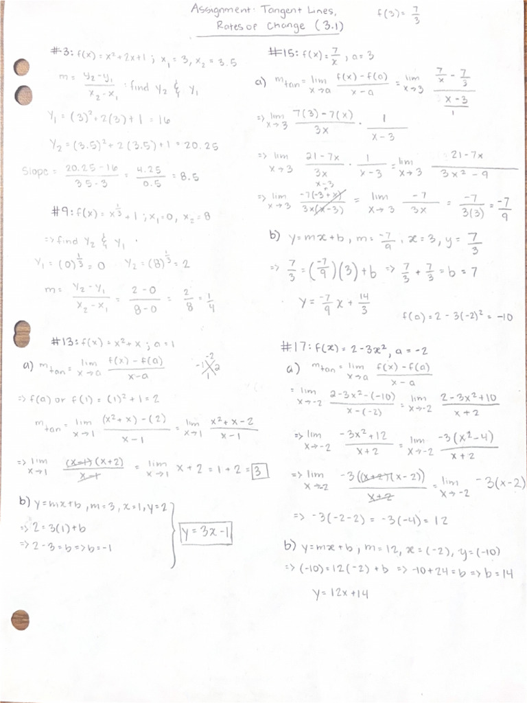 Assignment - Tangent Lines & Rates of Change | PDF