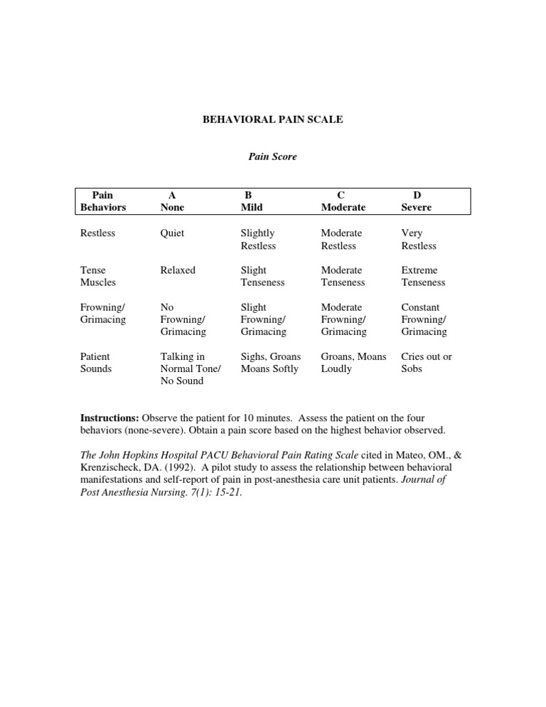 Behavioral Pain Scale for Assessing Post-Anesthesia Patients | PDF