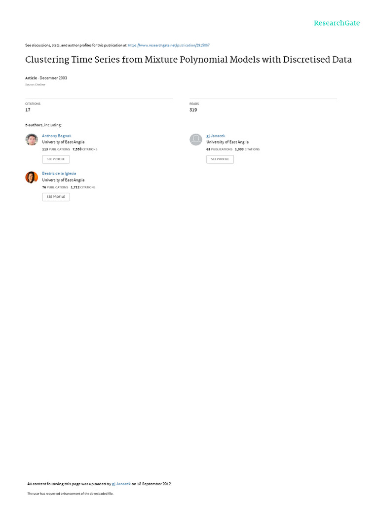 Clustering Time Series From Mixture Polynomial Mod | PDF | Cluster Analysis | Time Series