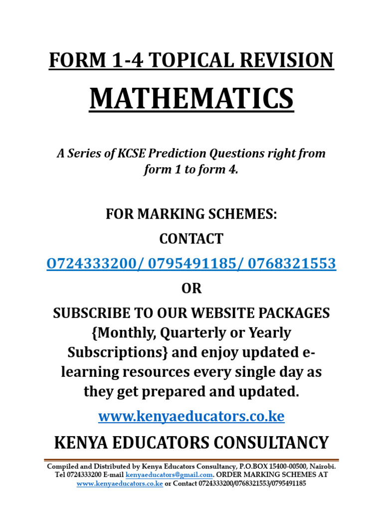 Kcse Mat {f1-4} Topical Revision | PDF | Density | Square Root