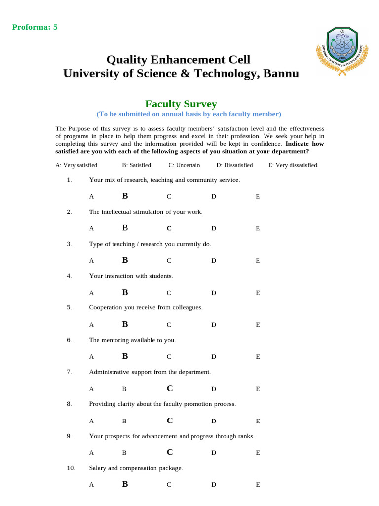 Faculty Satisfaction Survey Template | PDF | Social Psychology | Psychology