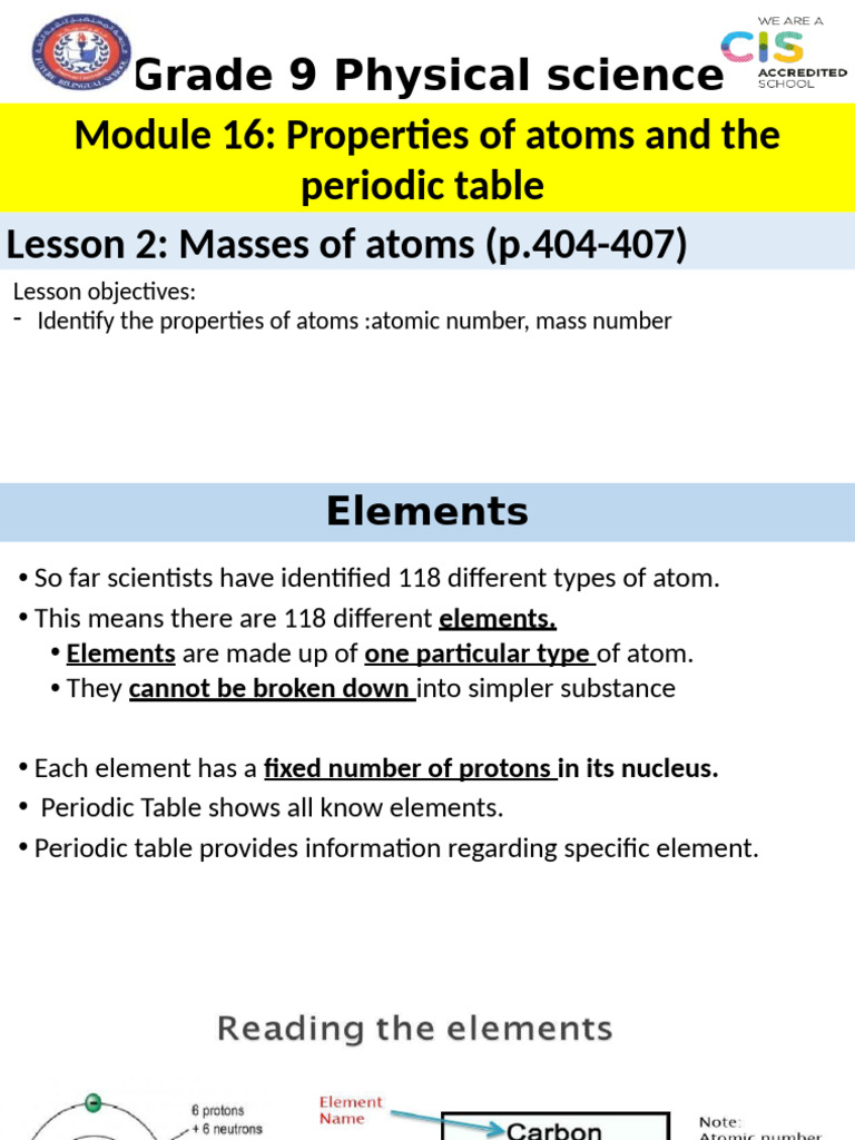 Module 16 Lesson 2 Masses of Atoms | PDF | Atoms | Chemical Elements