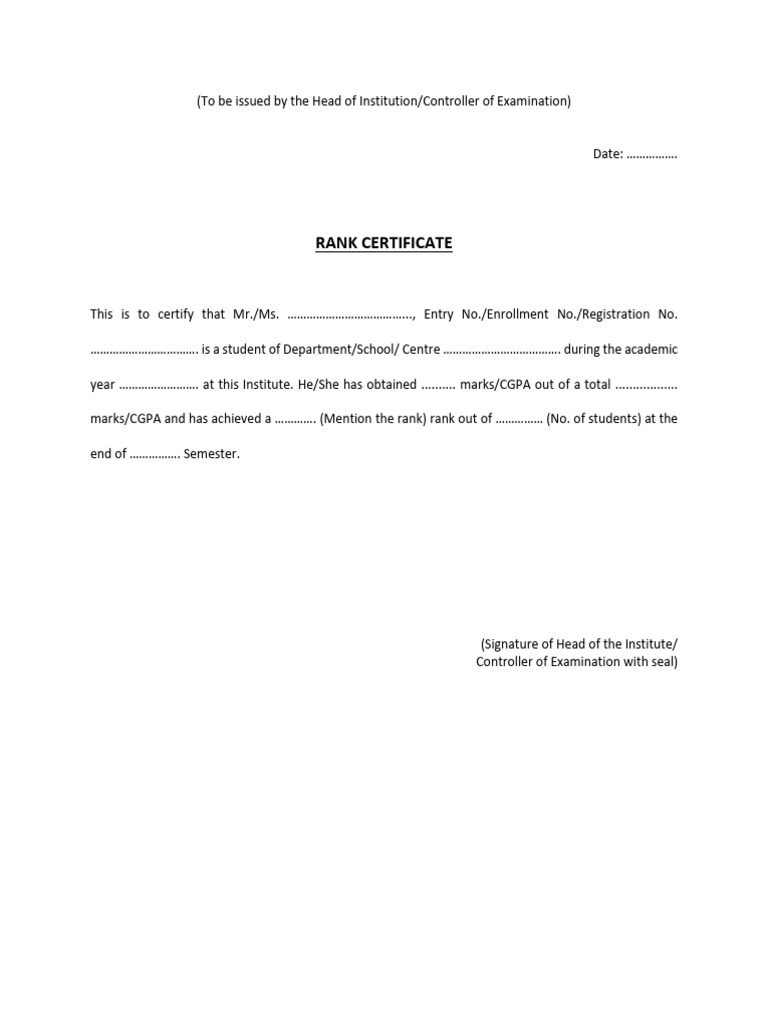 Academic Rank Certificate Template | PDF