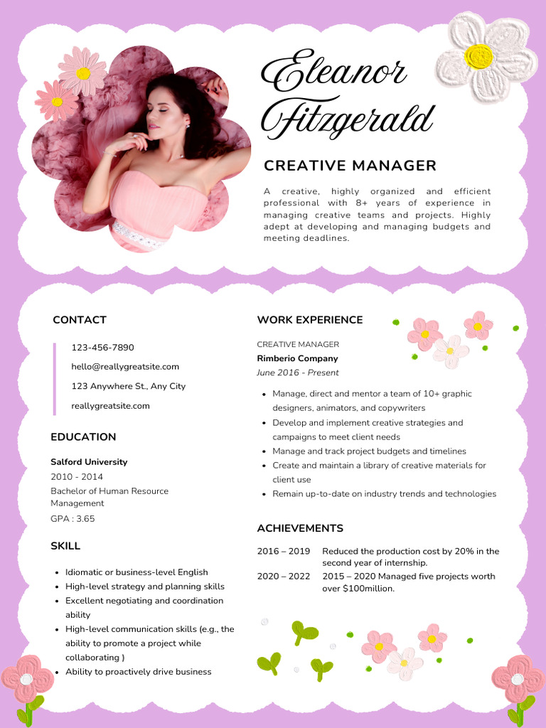 Creative Manager Work Experience Summary | PDF