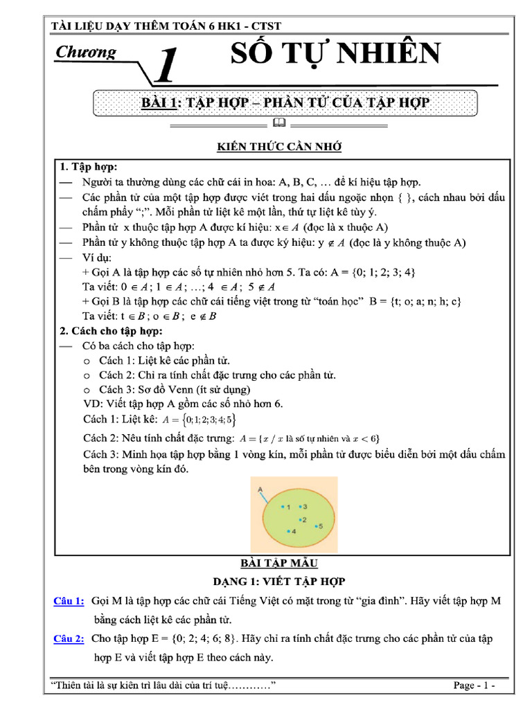 Tài liệu dạy thêm Toán 6 - Chân Trời Sáng Tạo - hk1 | PDF
