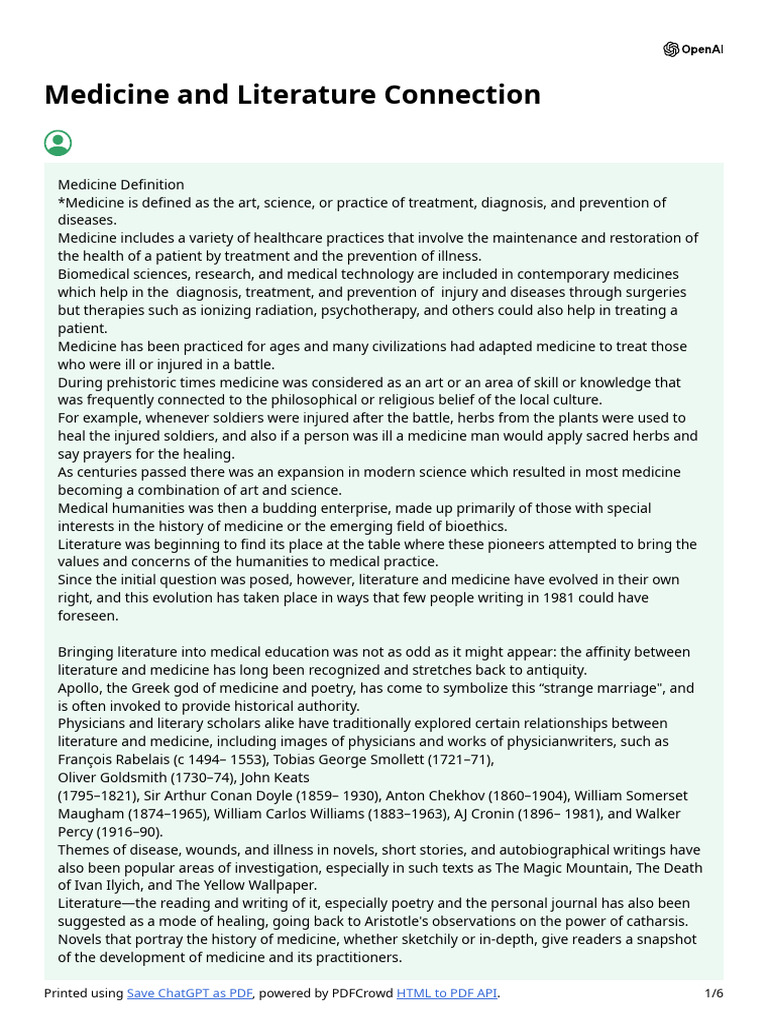 Medicine and Literature Connection | PDF | Medicine | Physician