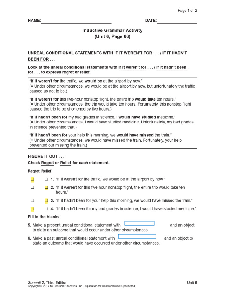 Idin 6 Unit 6 Inductive Grammar Lesson 2 | PDF