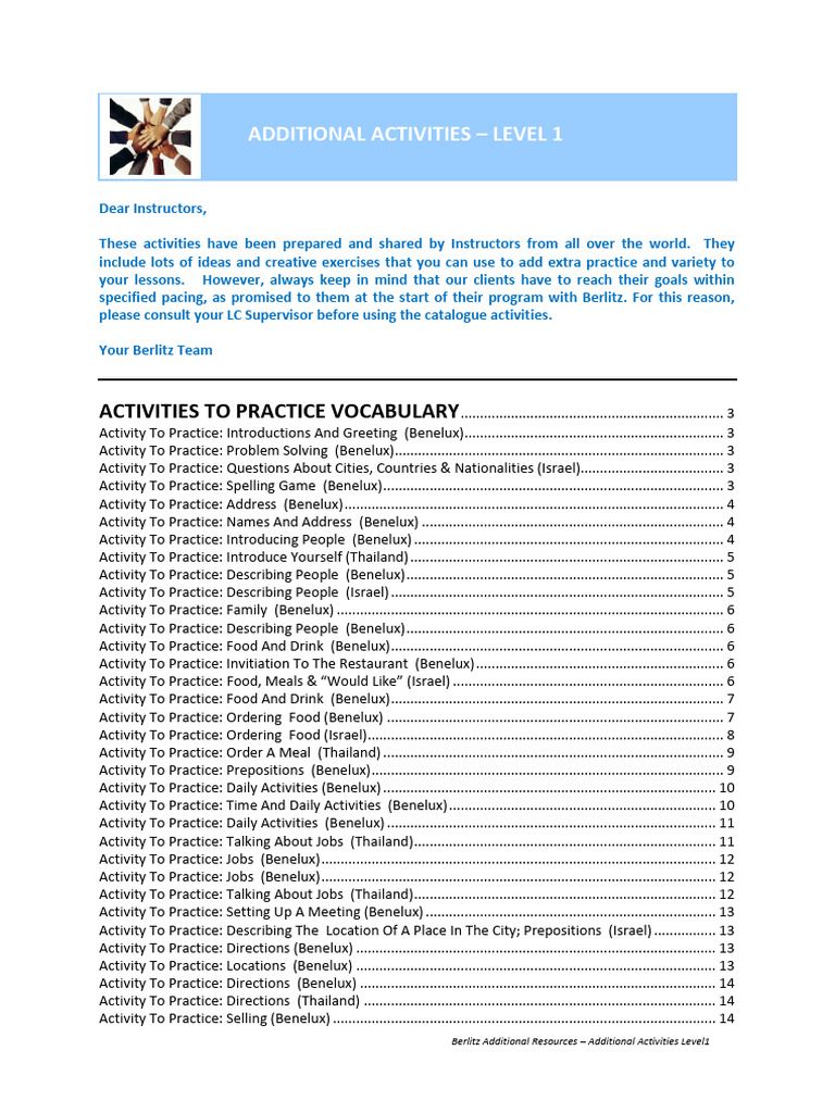 Per-level Activities - Level 1 | PDF | Pizza | Cuisine