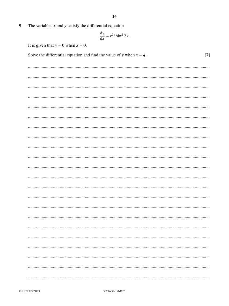 AS Level P3 - C10 Differential Equations Paper 2023 | PDF | Equations ...