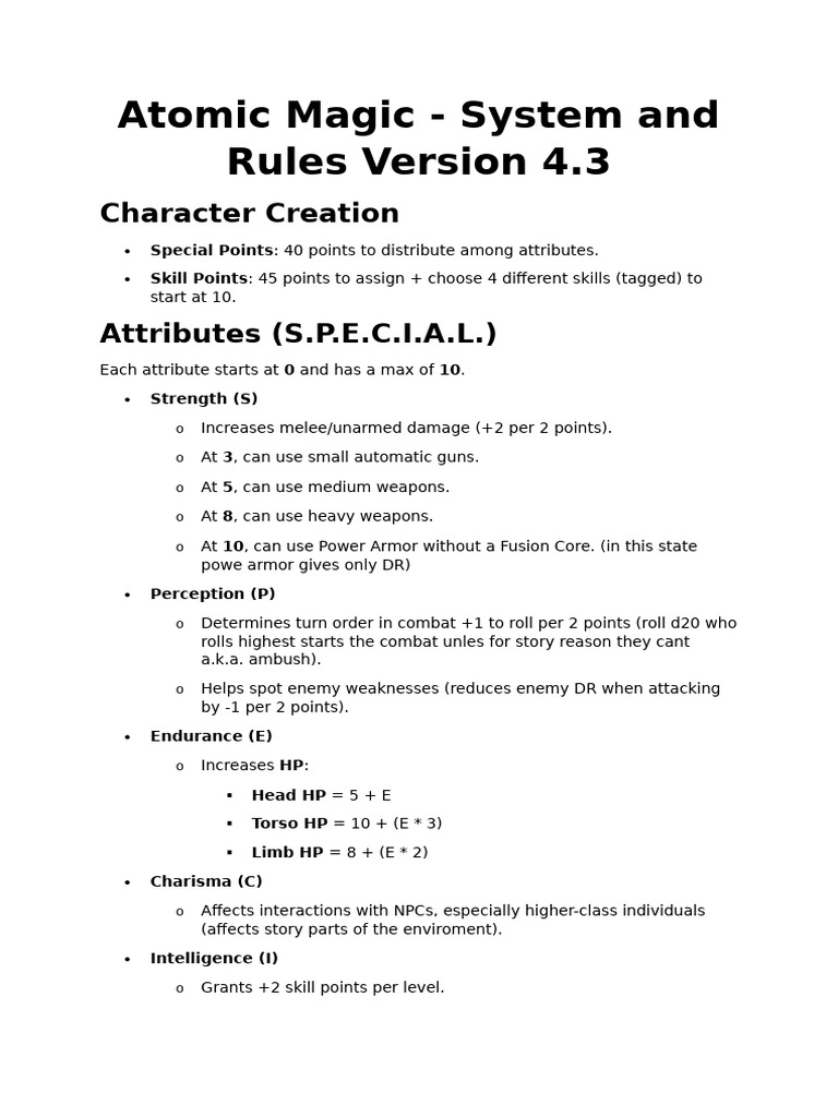Atomic Magic - System and Rules - WIP | PDF