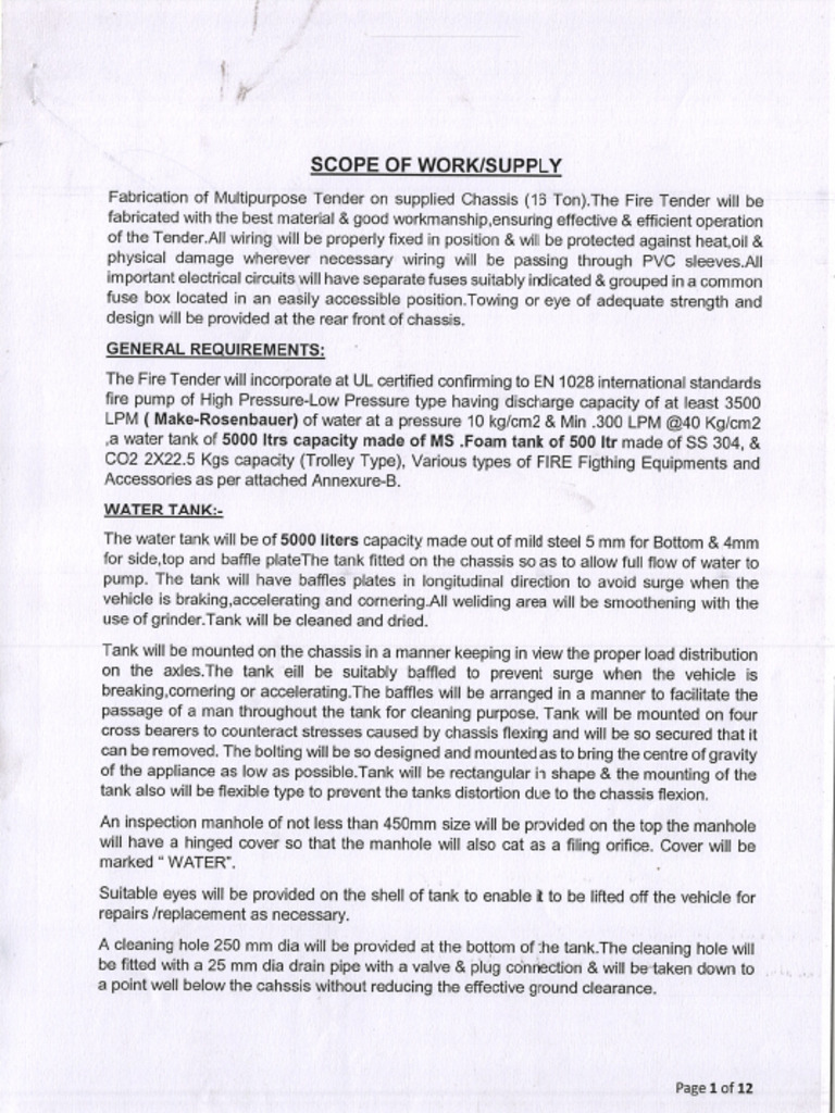 Multi Purpose Fire Tender Specification | PDF
